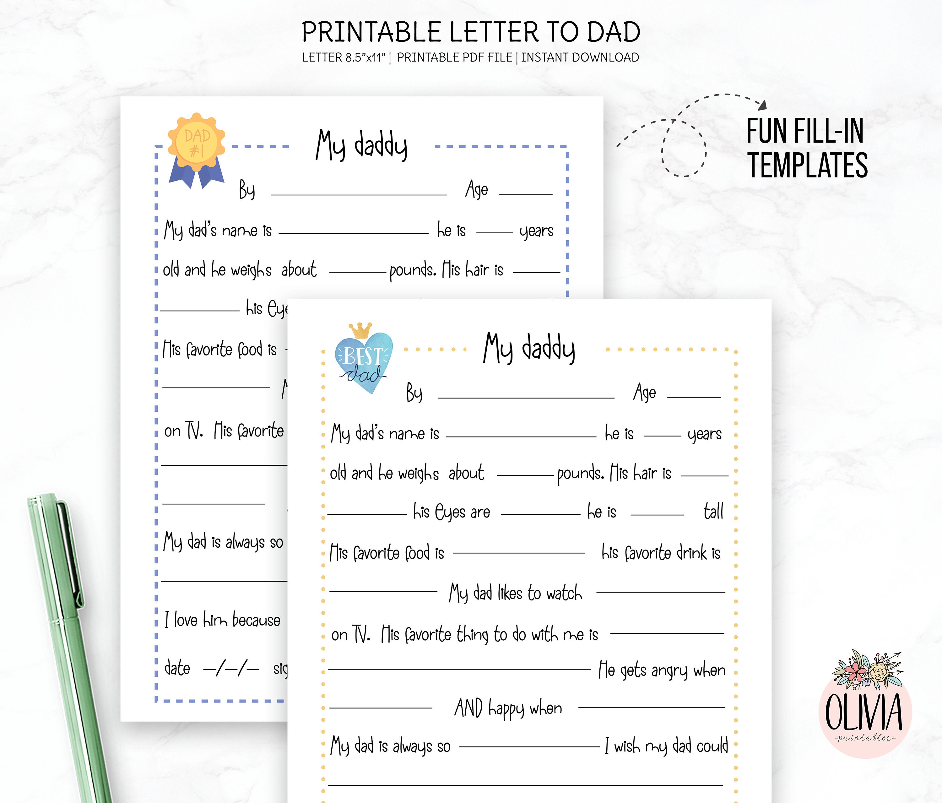 Printable Letter to Dad, Father S Day Gift Idea, All About My Dad ...
