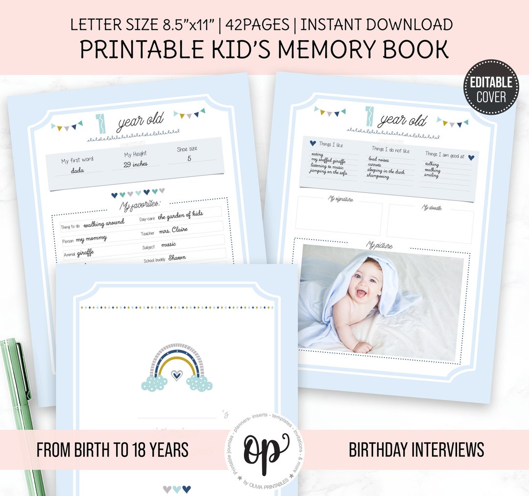 PRINTABLE Kids Memory Book, Kids Birthday Interview, All About Me ...