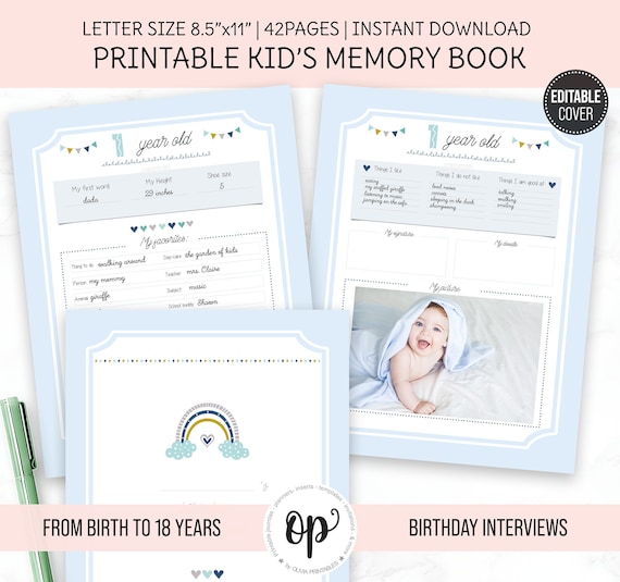 PRINTABLE Kids Memory Book Kids Birthday Interview All About - Etsy