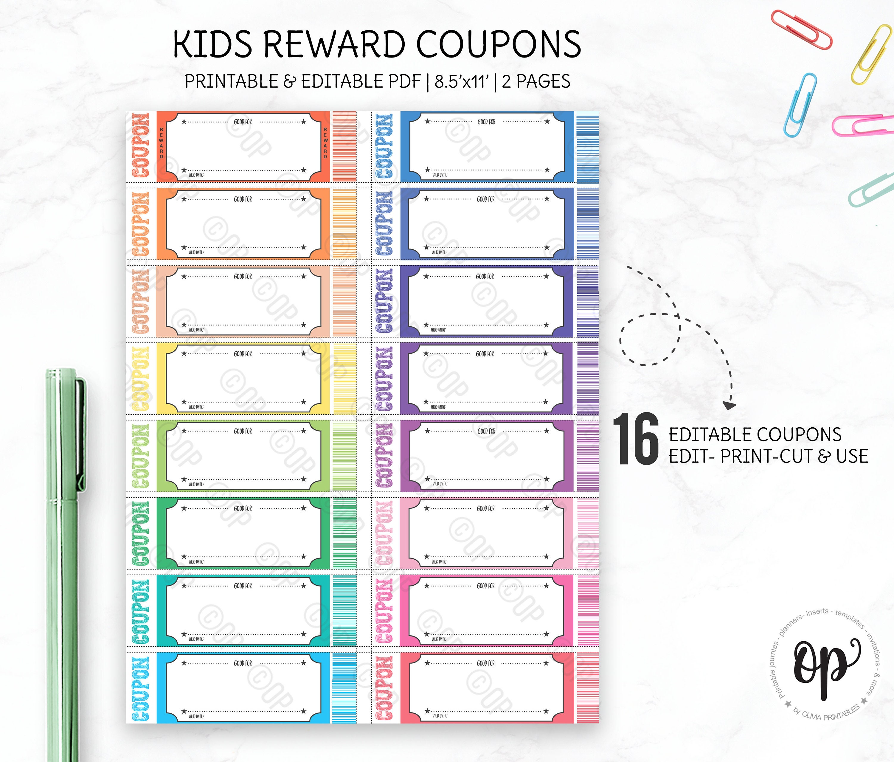 Editable Reward Coupons, Printable Reward Tickets, for Boys and Girls ...