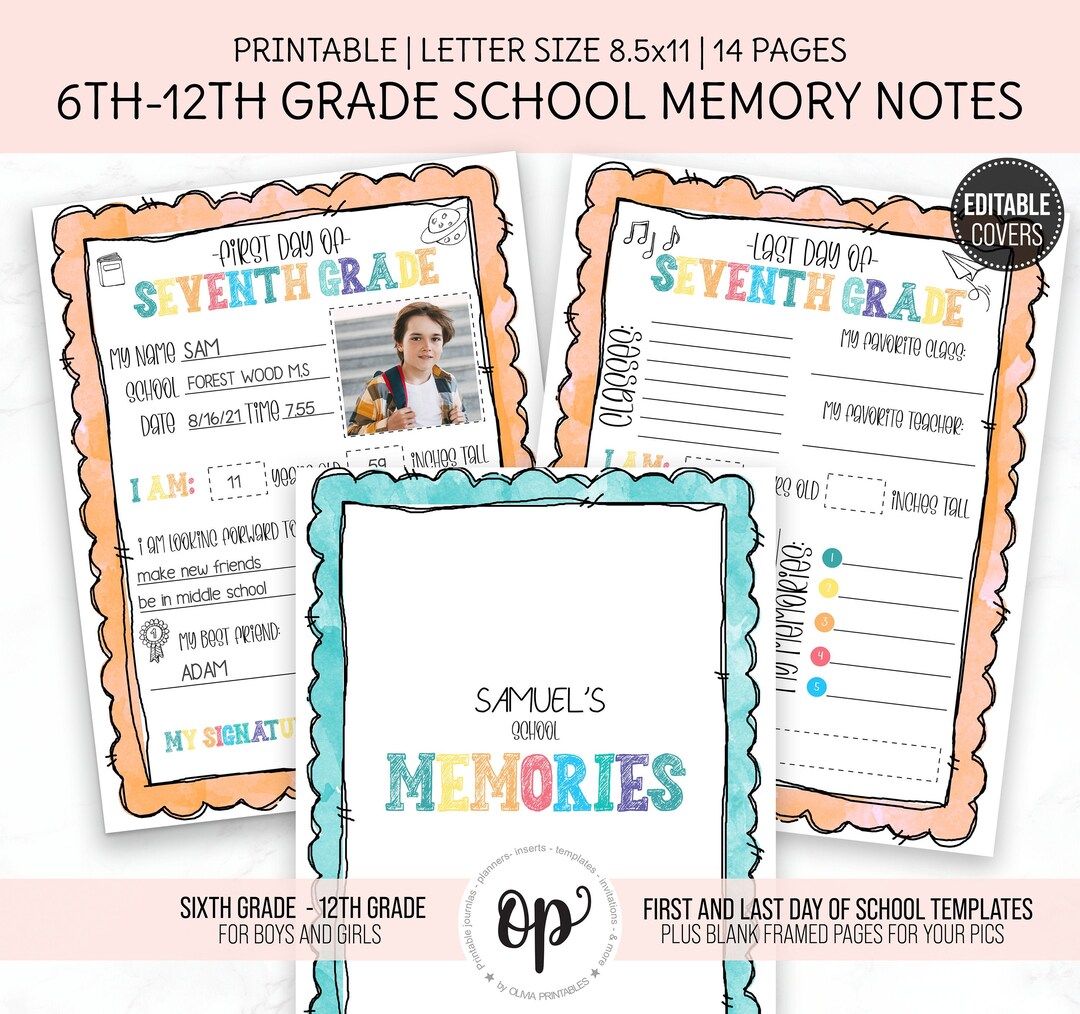 PRINTABLE School Memory Book, 6th-12th Grade, Middle School, High ...