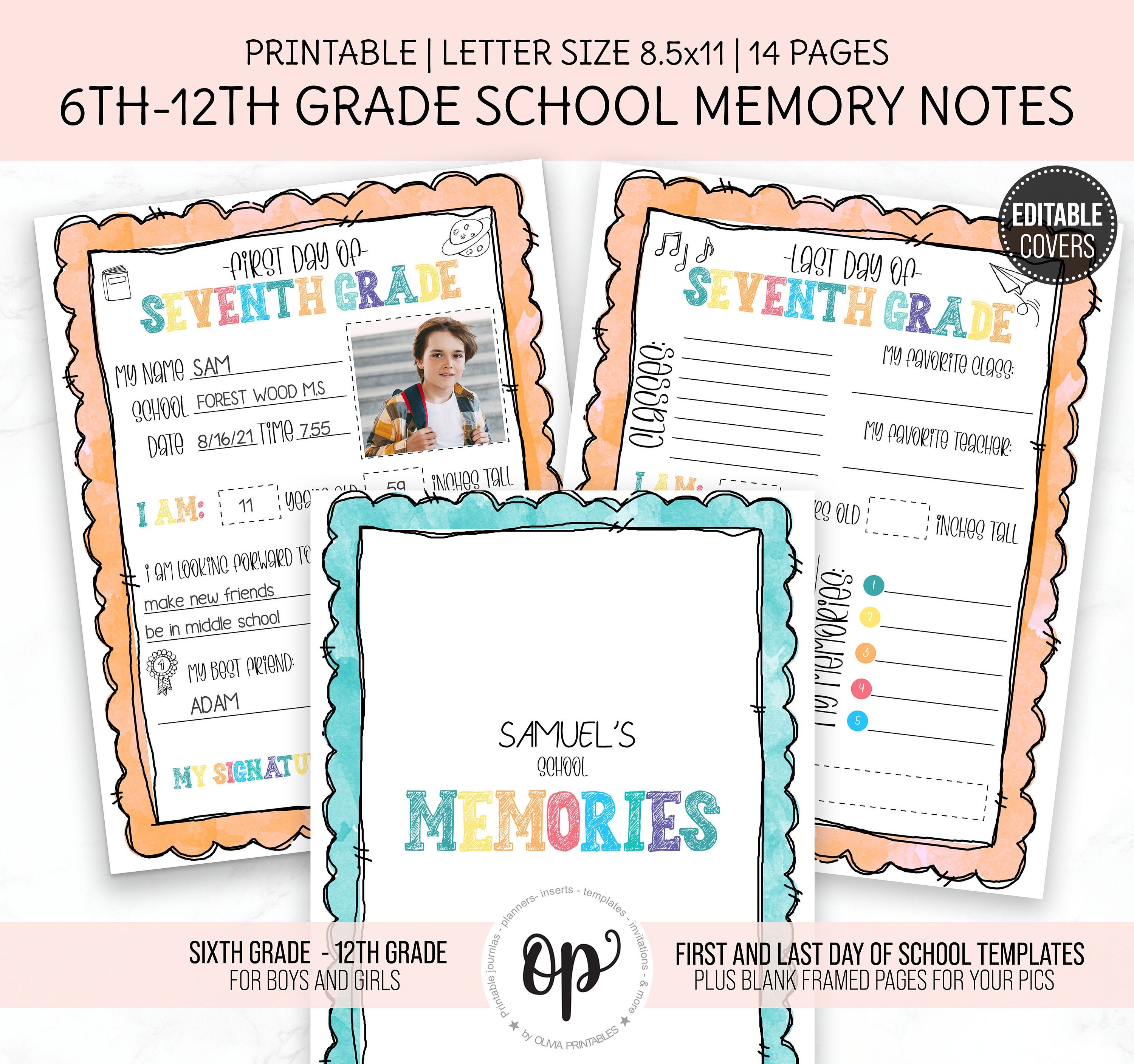 PRINTABLE School Memory Book, 6th-12th Grade, Middle School, High ...