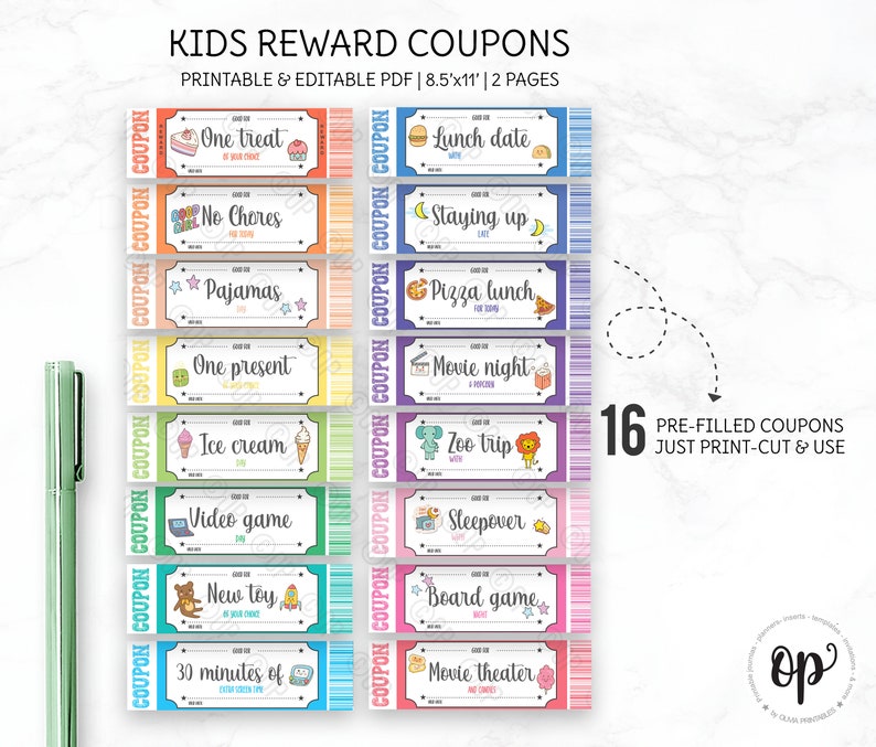 Editable Reward Coupons, Printable Reward Tickets, for Boys and Girls ...