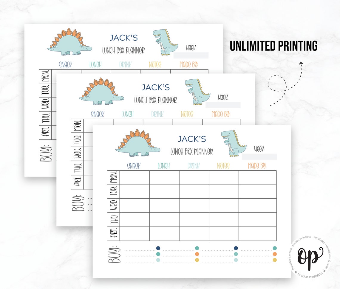 Printable Lunch Box Template, Meal Planner, Menu Planning, Lunch Box ...