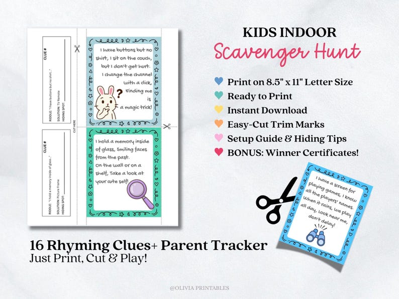 Printable Indoor Scavenger Hunt for Kids | Birthday Party Game | Rainy ...