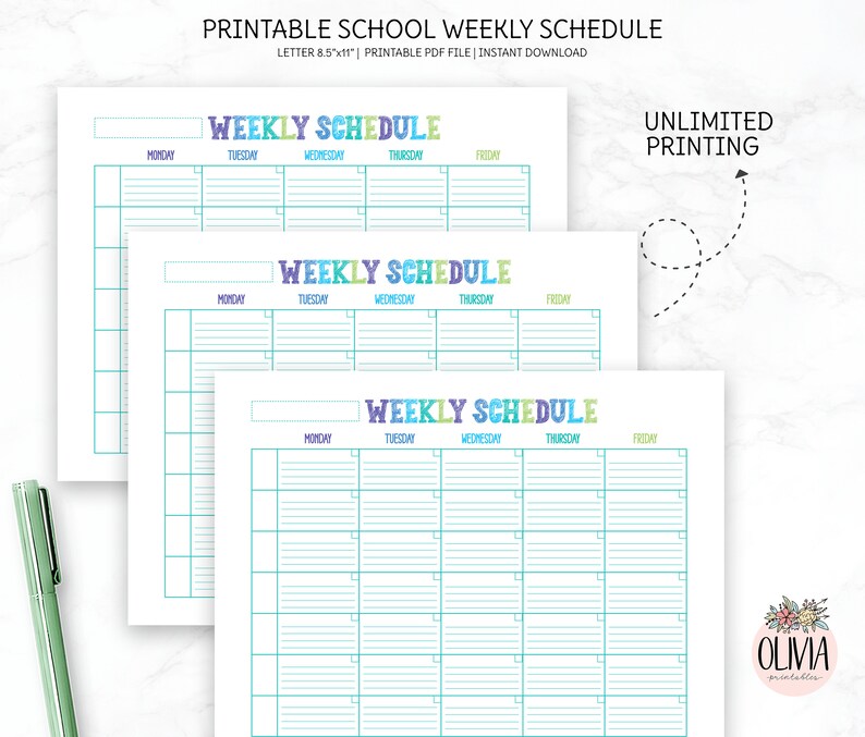 PRINTABLE School Weekly Schedule for Boys and Girls, Weekly Planner ...