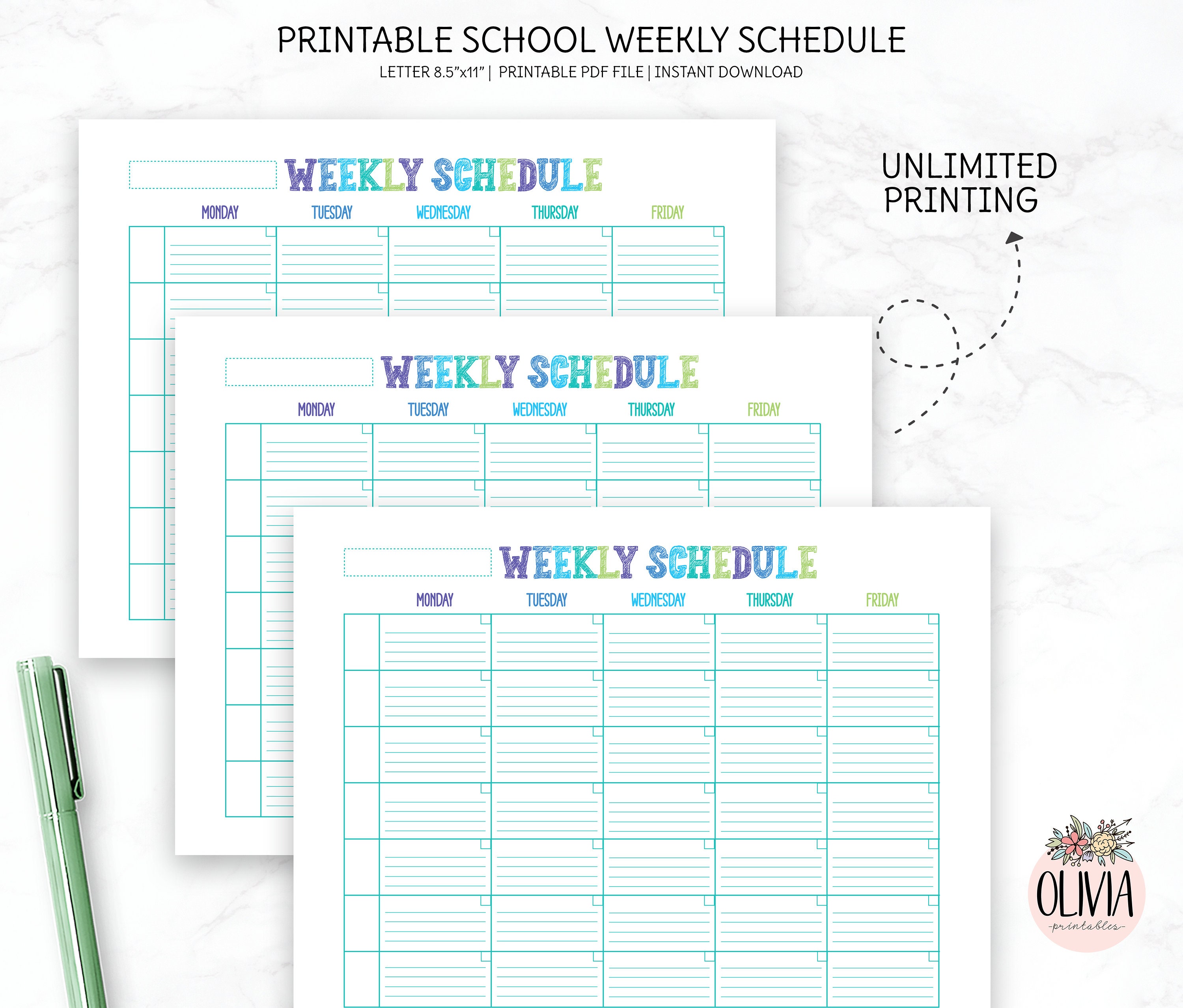 PRINTABLE School Weekly Schedule for Boys and Girls, Weekly Planner ...