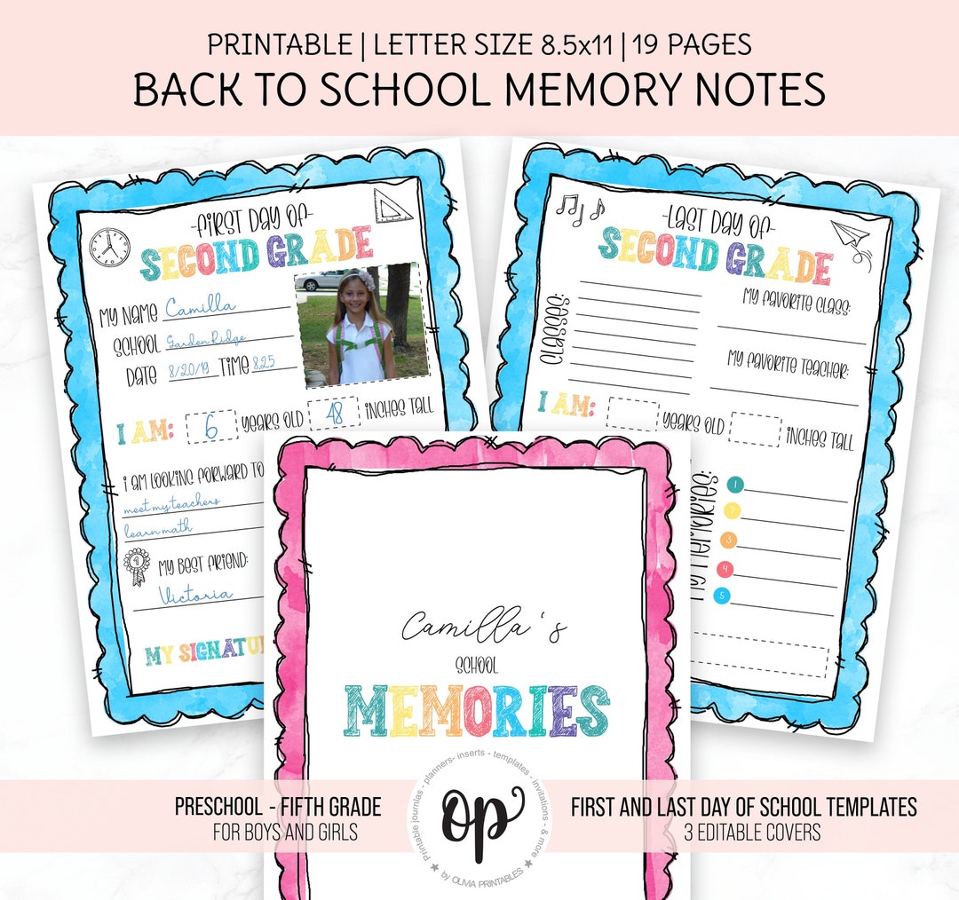 Kid’s School Memory Book, Printable Back to School Interview, First and ...