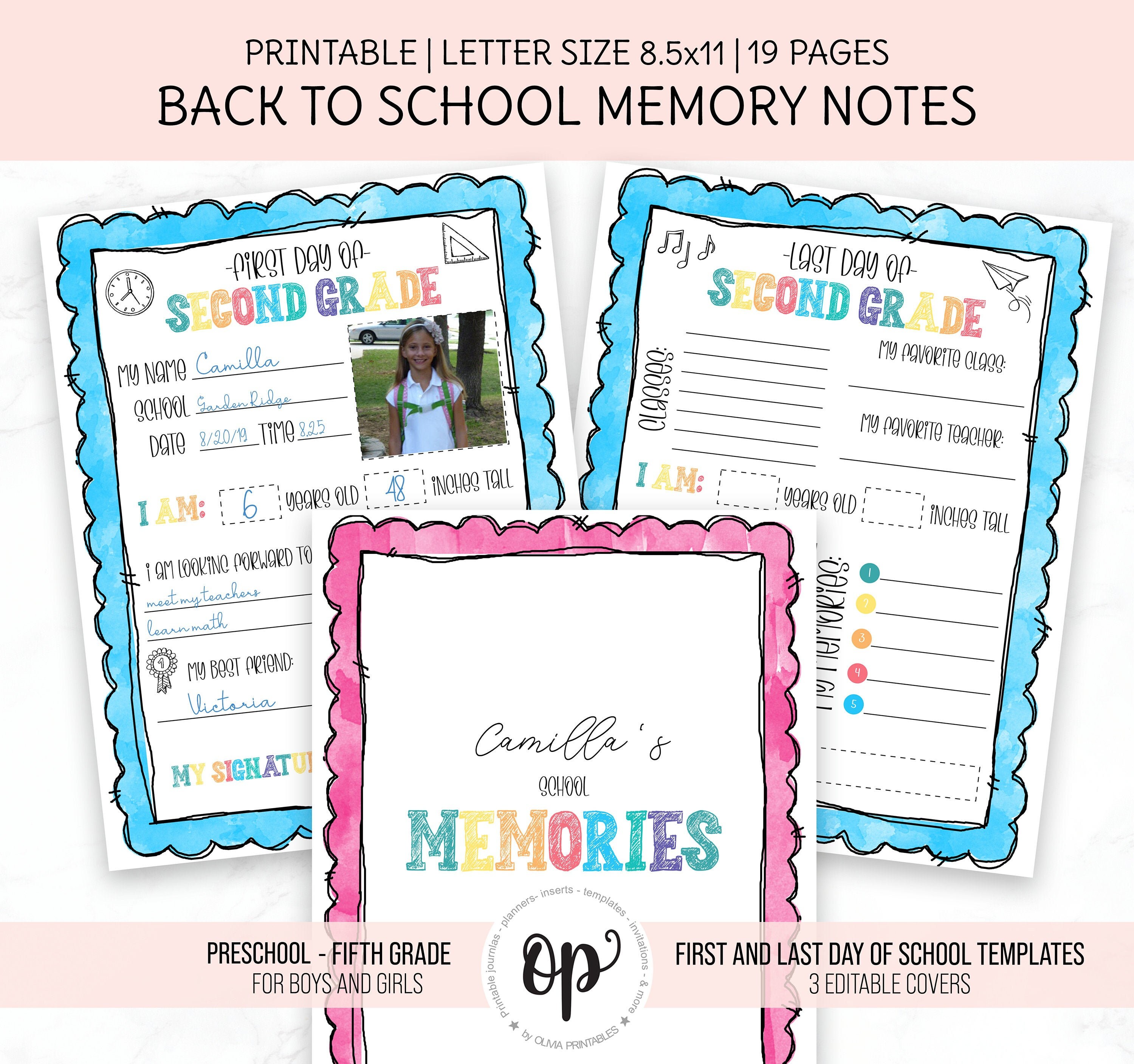 Kid’s School Memory Book, Printable Back to School Interview, First and ...