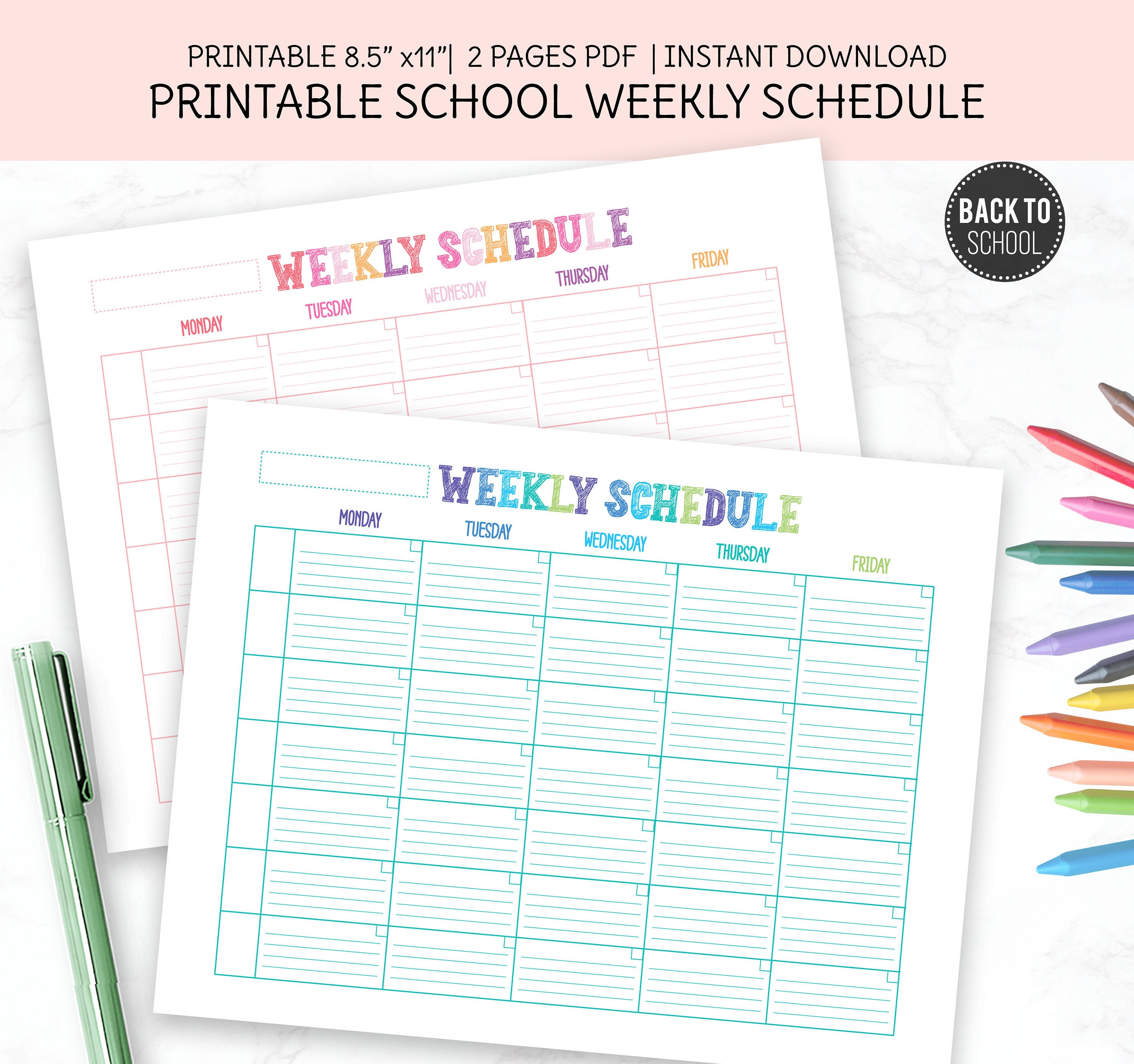 PRINTABLE School Weekly Schedule for Boys and Girls, Weekly Planner ...