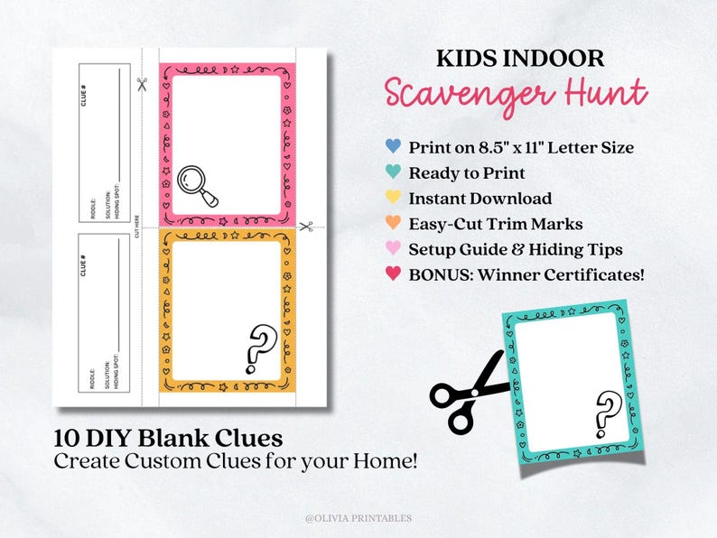 Printable Indoor Scavenger Hunt for Kids | Birthday Party Game | Rainy ...