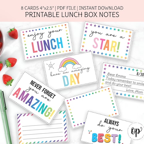 Lunch Box Notes Back to School Notes Instant Download - Etsy