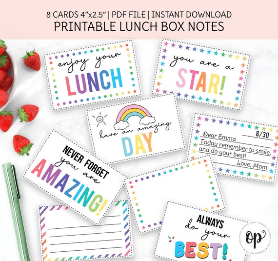 Printable Lunch Box Notes Kid's Lunch Box Cards Back to - Etsy