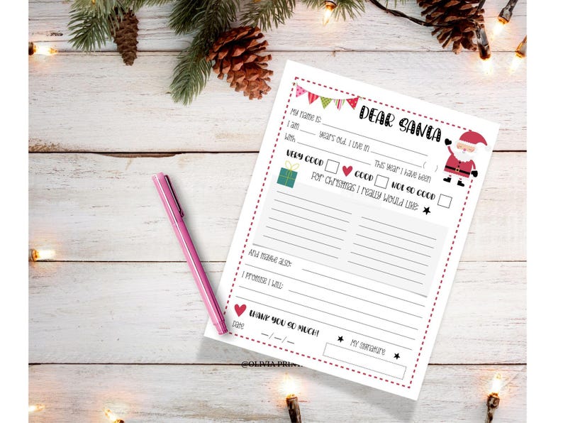 Printable Christmas Letter to Santa, Kids Wish List Template, Holiday ...