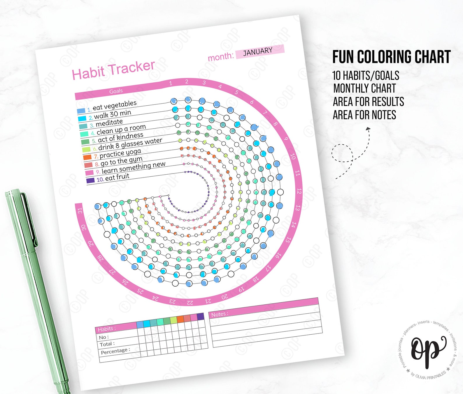 PRINTABLE Habit Tracker Monthly Habit Chart HP Planner - Etsy