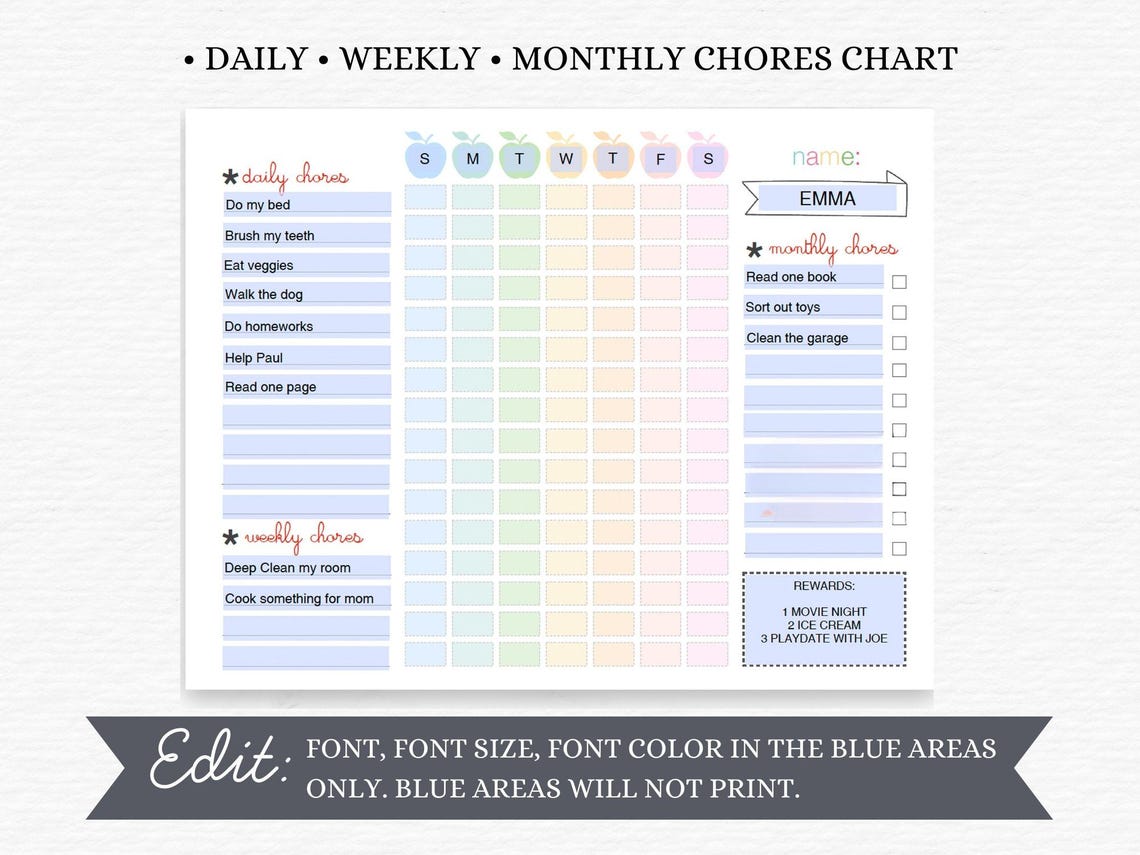 EDITABLE Kids to Do List, Printable Template, Weekly Chores Chart ...