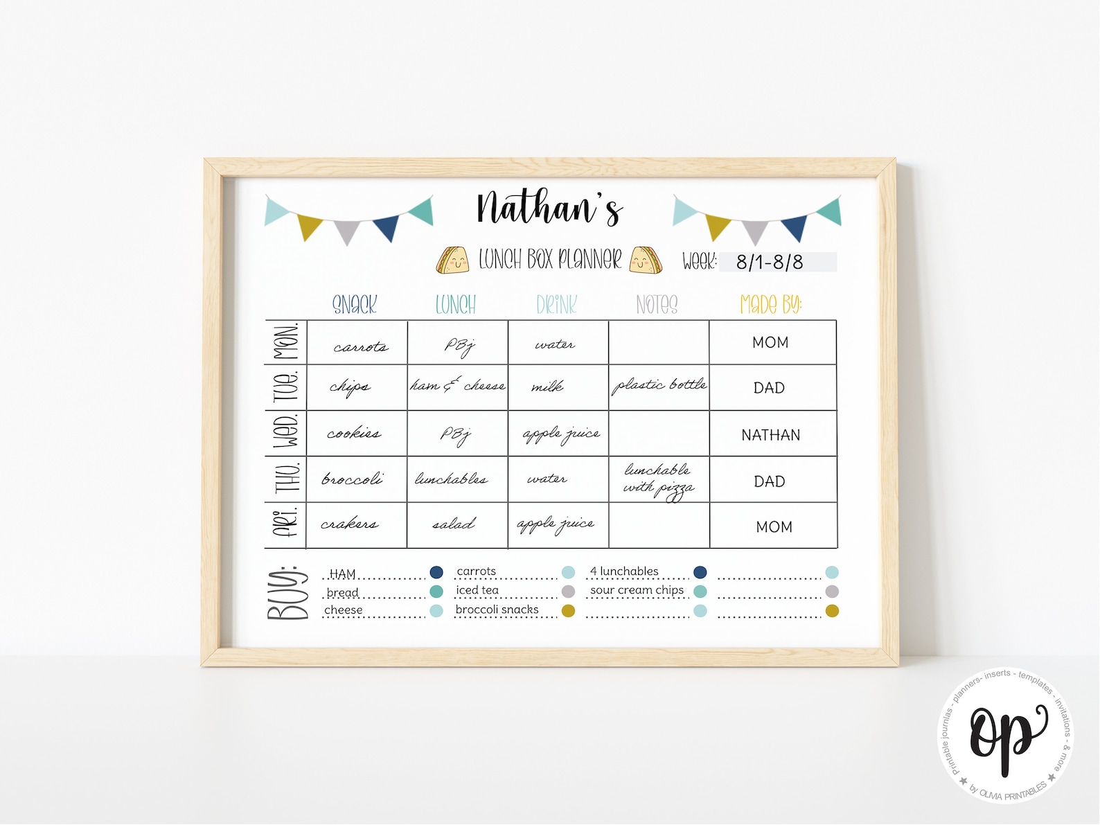 Lunch Box Planner Template, Printable Lunch Box, Meal Planner, Menu ...