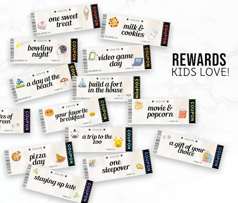 PRINTABLE Reward Coupons for Boys and Girls Pre-filled - Etsy