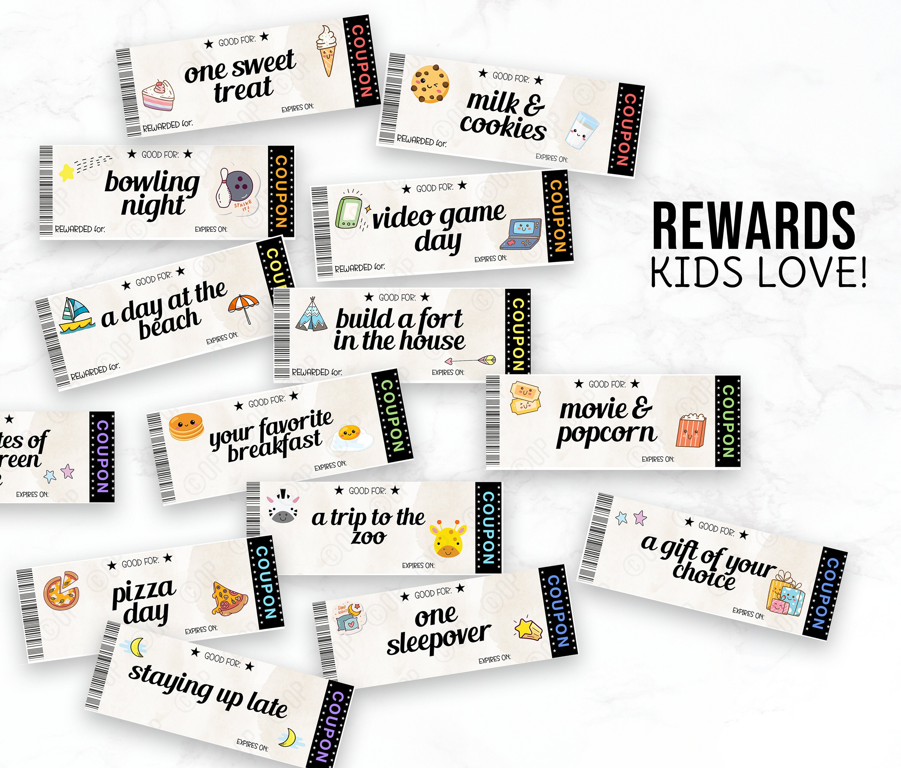 PRINTABLE Reward Coupons for Boys and Girls Pre-filled - Etsy