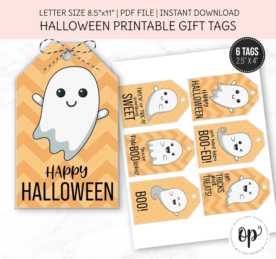 Halloween Printable Tags Cute Ghost Gift Tag Treat and - Etsy