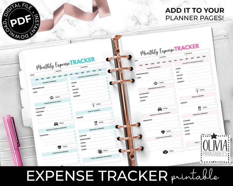 Printable Expense Tracker Monthly Expenses Log HP Insert - Etsy