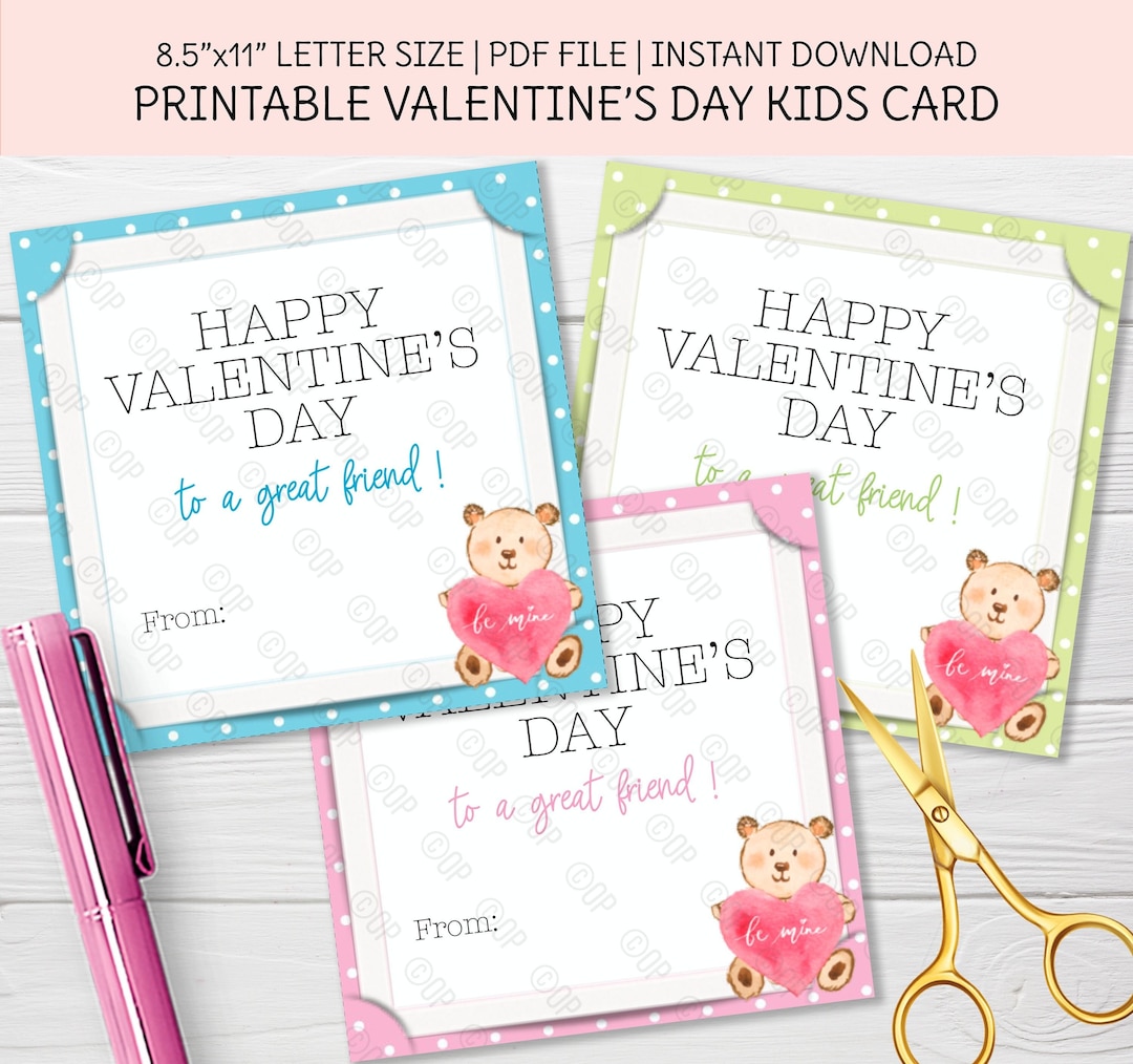 PRINTABLE Valentine's Day Cards for Kids, Cute Valentine Day Card Set ...