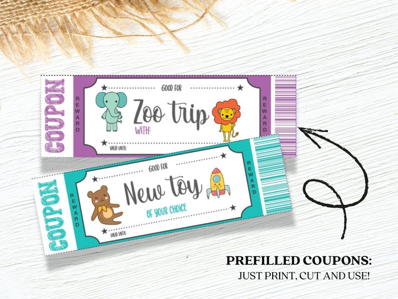 Editable Reward Coupons for Kids – Printable Reward Tickets, Pre-filled ...