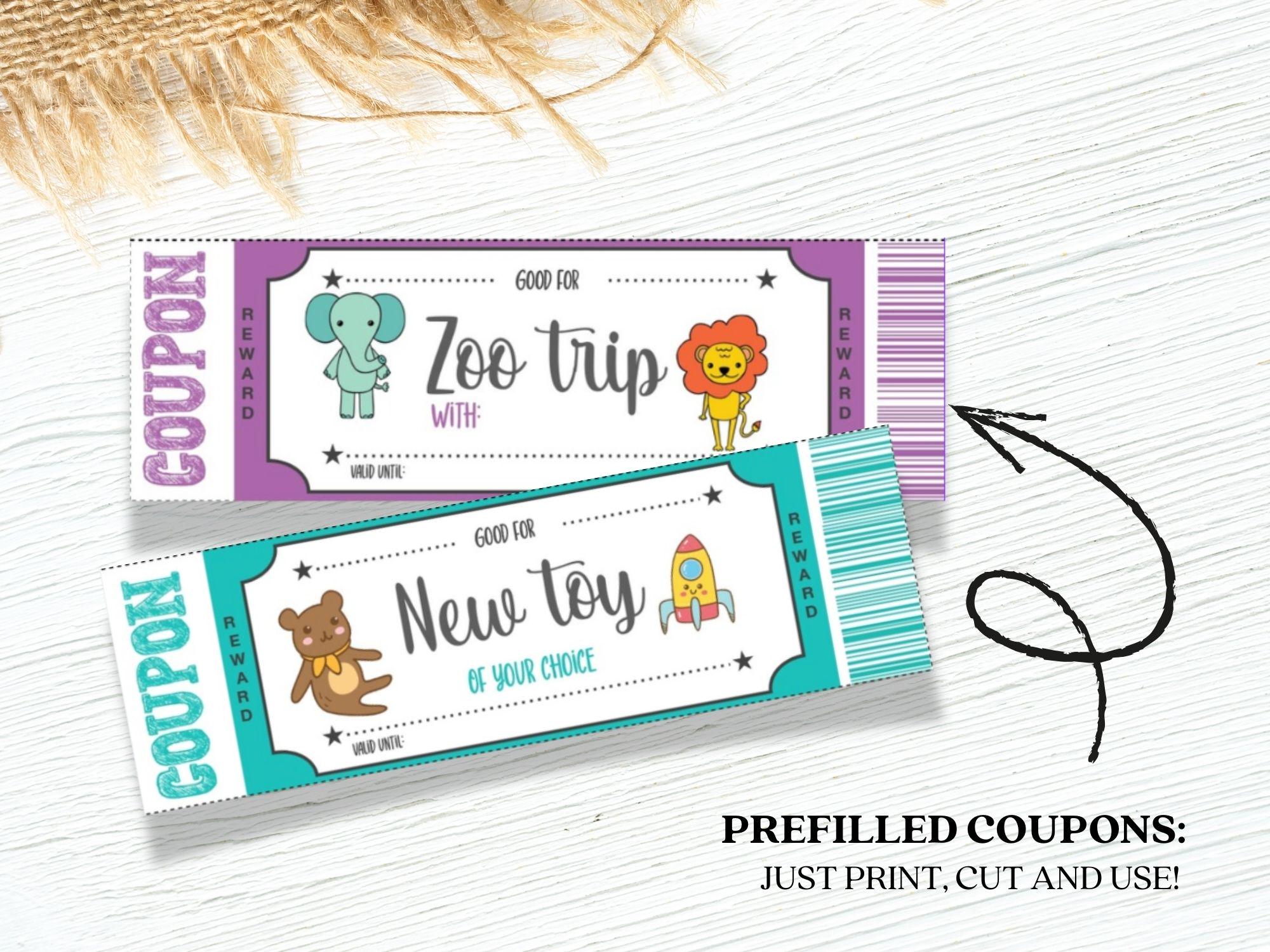 Editable Reward Coupons for Kids – Printable Reward Tickets, Pre-filled ...