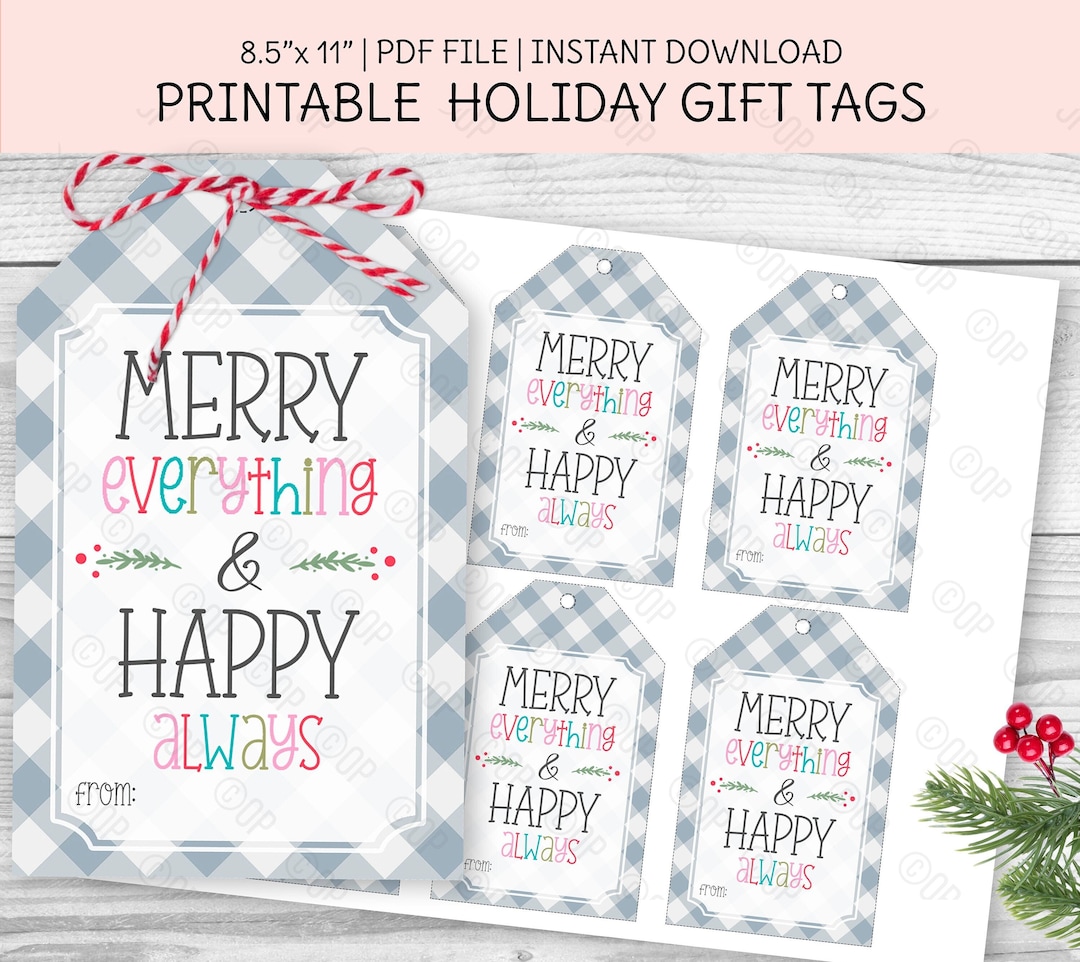 PRINTABLE Happy Holidays Gift Tags, Cute Christmas Printable, Tag for ...