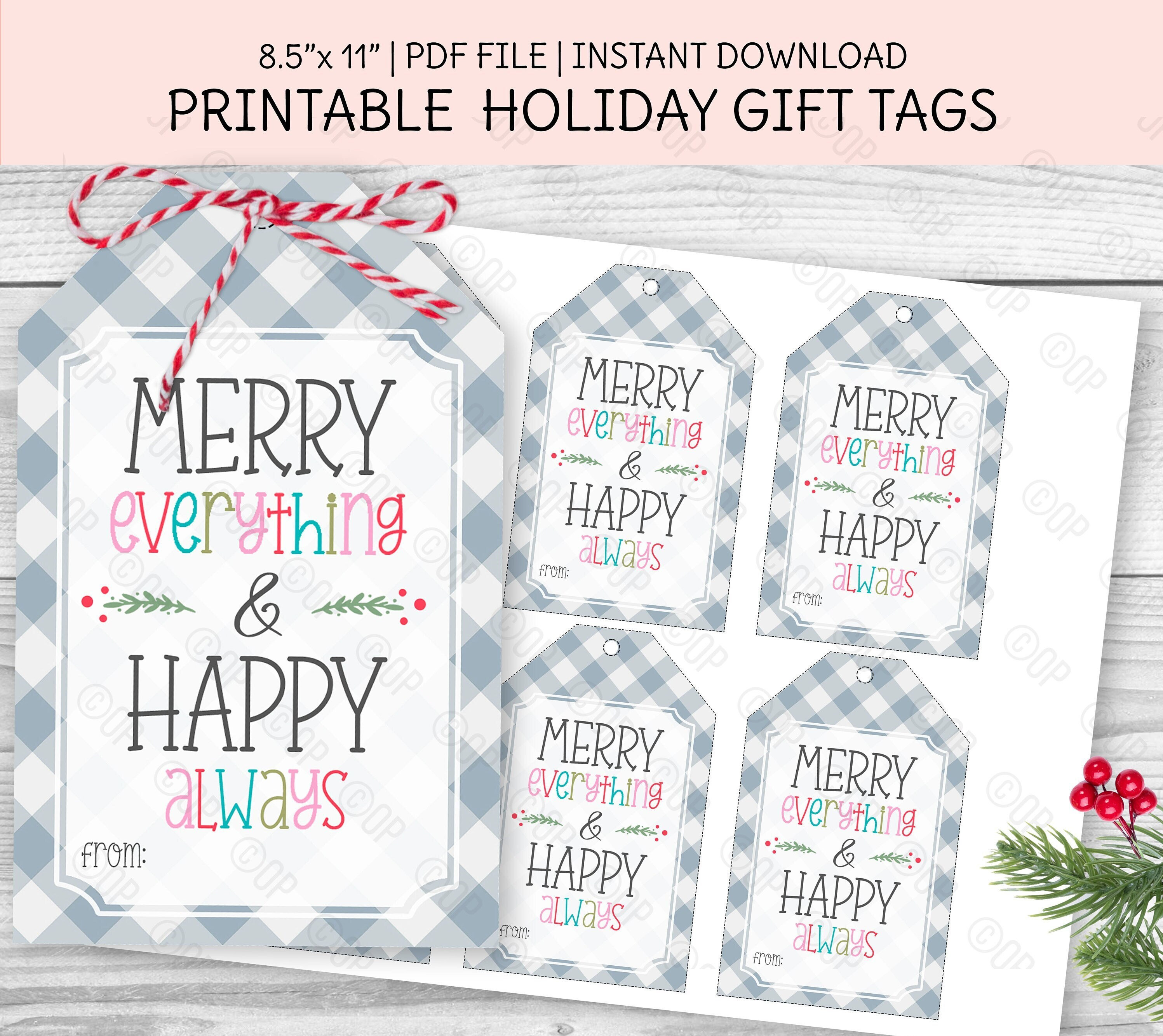 PRINTABLE Happy Holidays Gift Tags, Cute Christmas Printable, Tag for ...