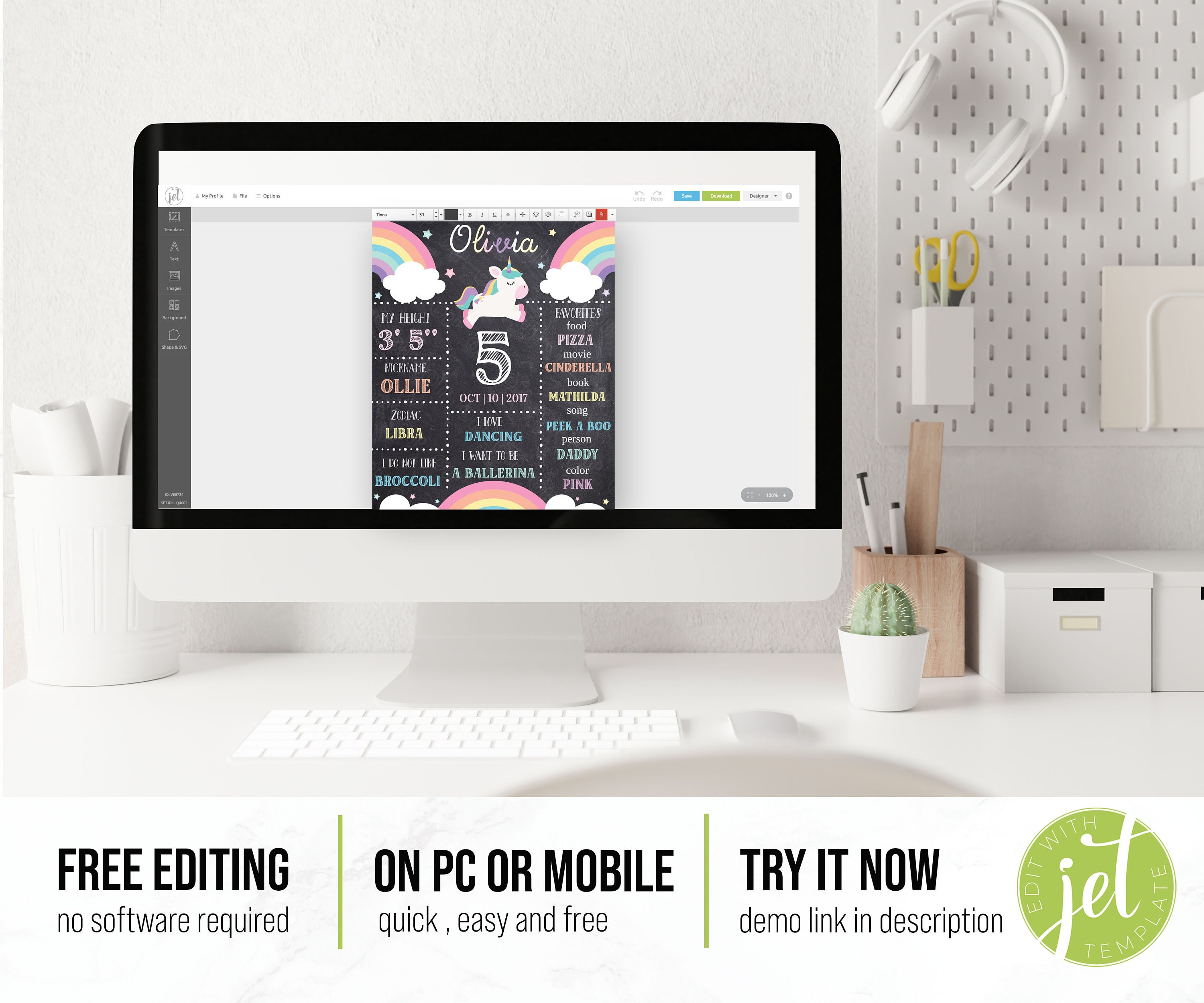 EDITABLE Birthday Sign, Printable Chalkboard Sign, Unicorn Birthday ...