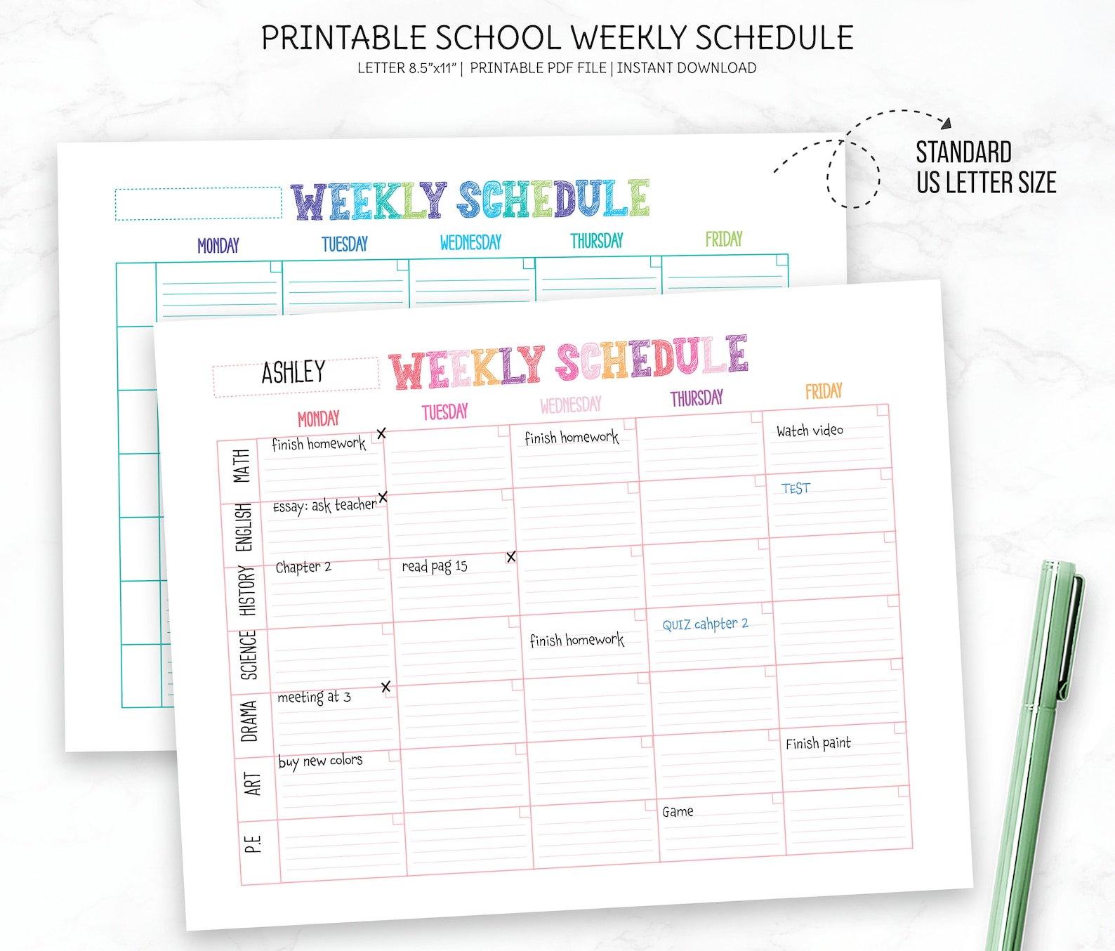 PRINTABLE School Weekly Schedule for Boys and Girls, Weekly Planner ...