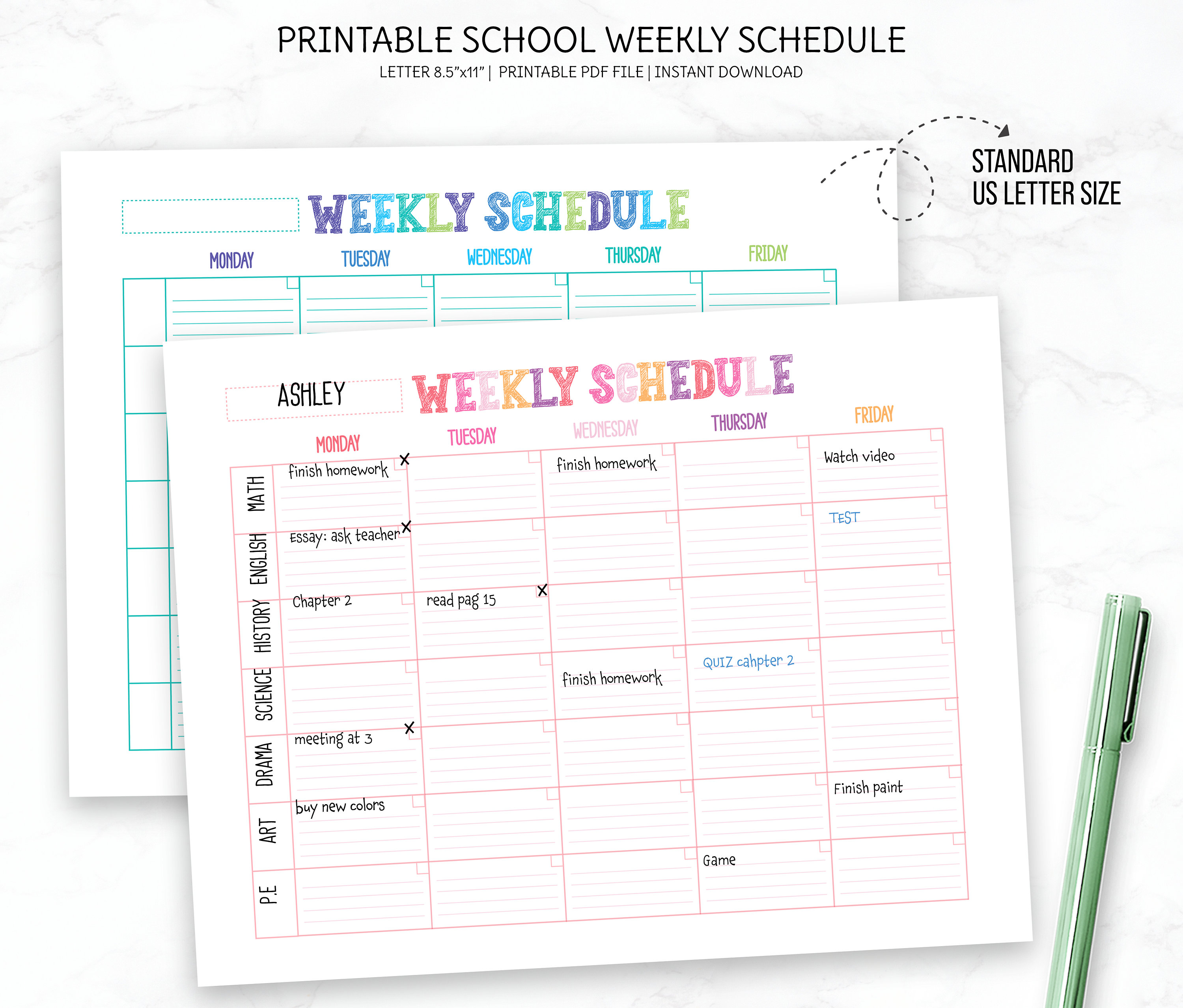 PRINTABLE School Weekly Schedule for Boys and Girls, Weekly Planner ...