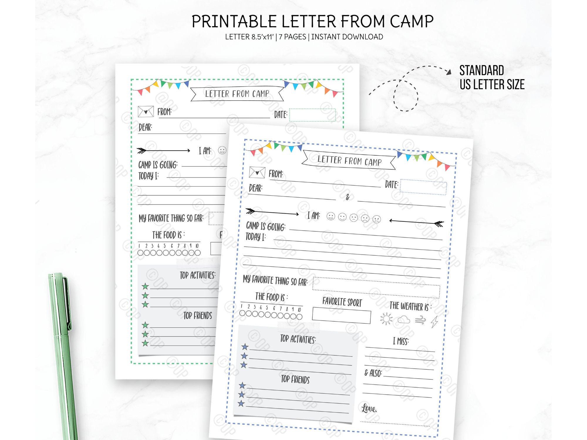 Printable Letter From Camp • Summer Camp Stationery • Kids Camp ...
