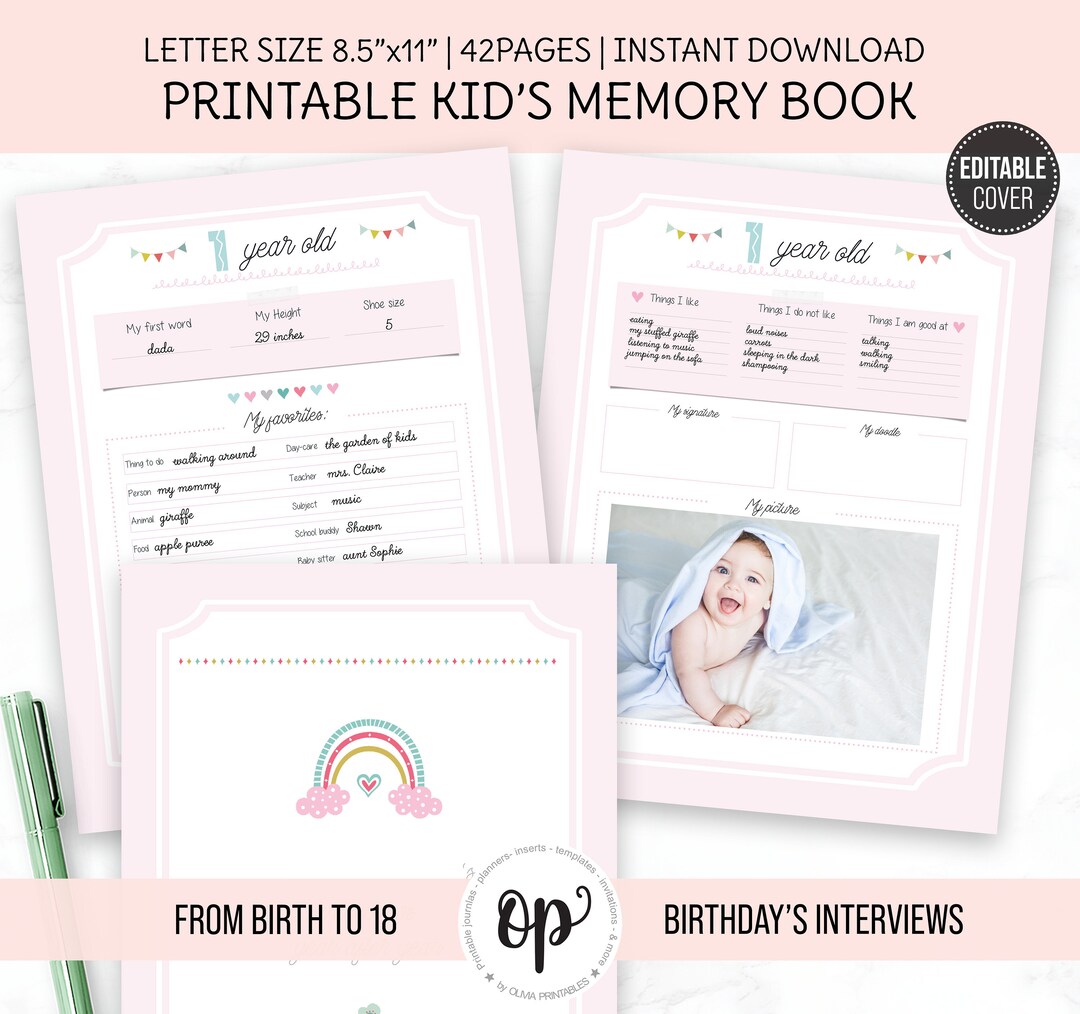 PRINTABLE Kids Memory Book, All About Me, Kids Birthday Interview ...