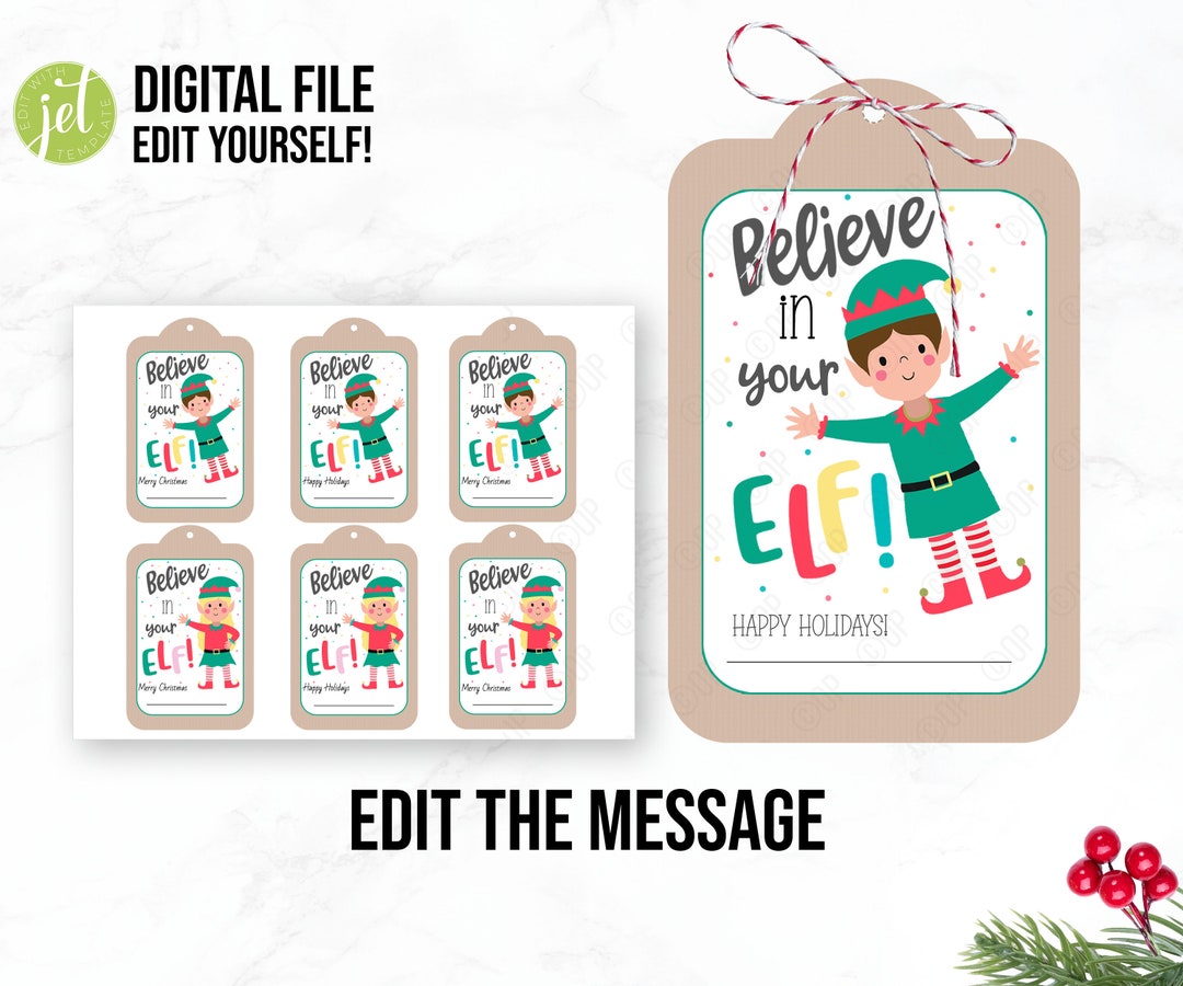 EDITABLE Elf Gift Tags Christmas Package Tie Happy Holidays - Etsy