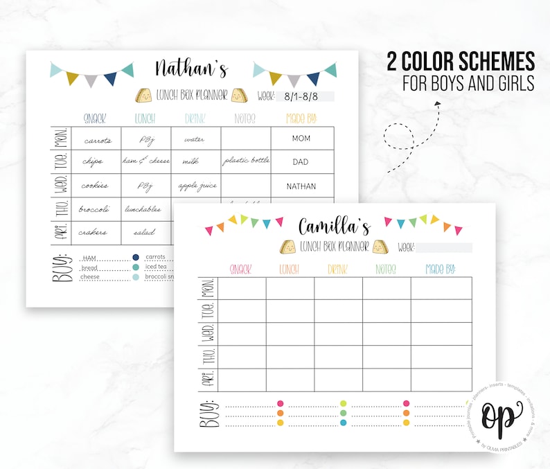 Lunch Box Planner Template, Printable Lunch Box, Meal Planner, Menu ...