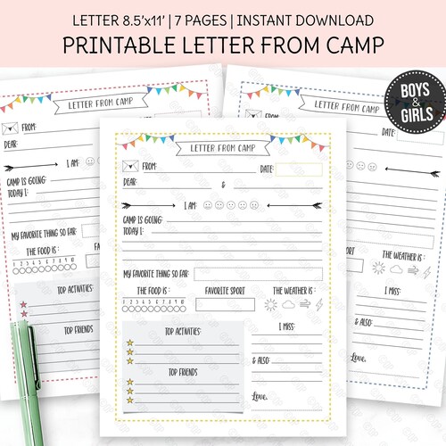 Printable Letter From Camp Summer Camp Stationery for Boys - Etsy Canada