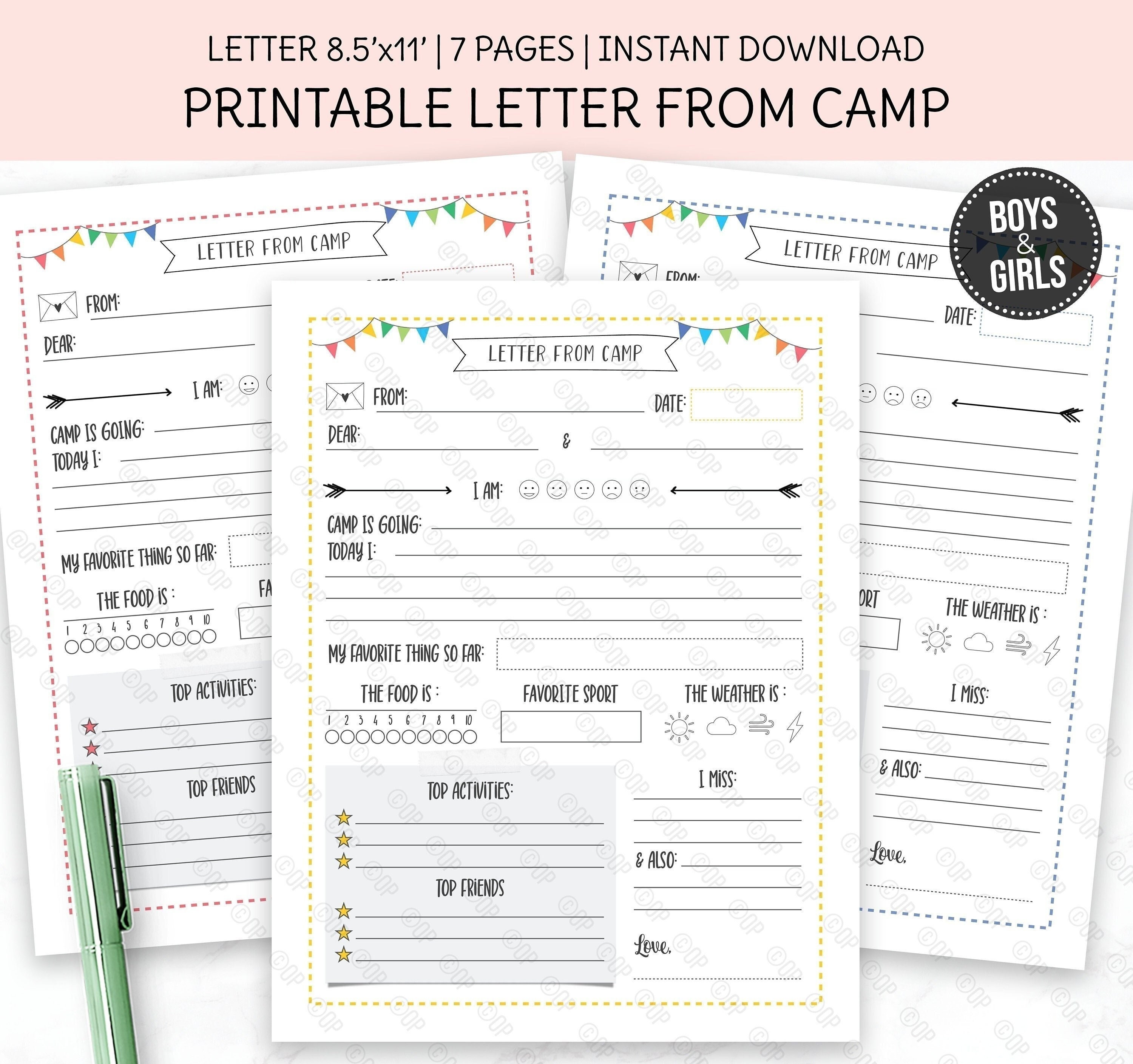 Printable Letter From Camp Summer Camp Stationery for Boys - Etsy Canada