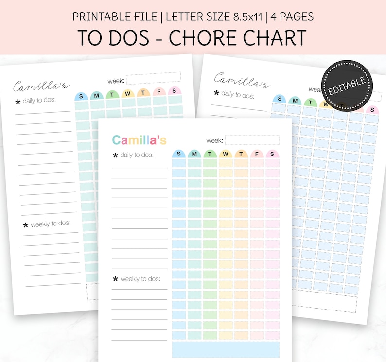 Editable Chore Chart, Family Chores Chart, Kids to Do List, Printable ...