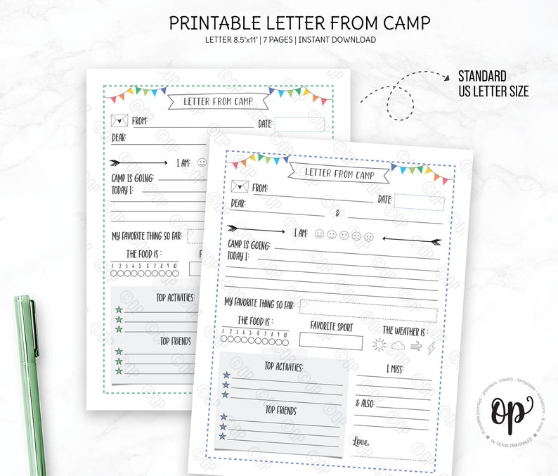 Printable Letter From Camp, Summer Camp Stationery, for Boys and Girls ...