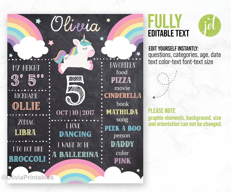 EDITABLE Birthday Sign, Printable Chalkboard Sign, Unicorn Birthday ...