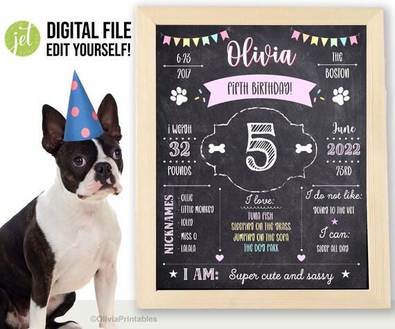 EDITABLE Pet Birthday Sign Dog Birthday Chalkboard Birthday - Etsy
