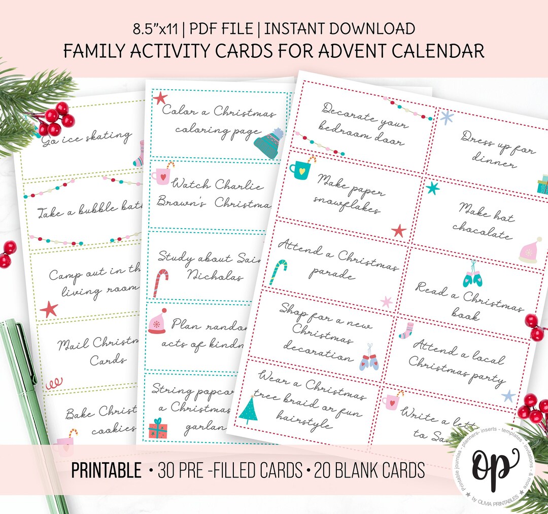 Advent Calendar Cards for Kids, Christmas Activities for the Family ...