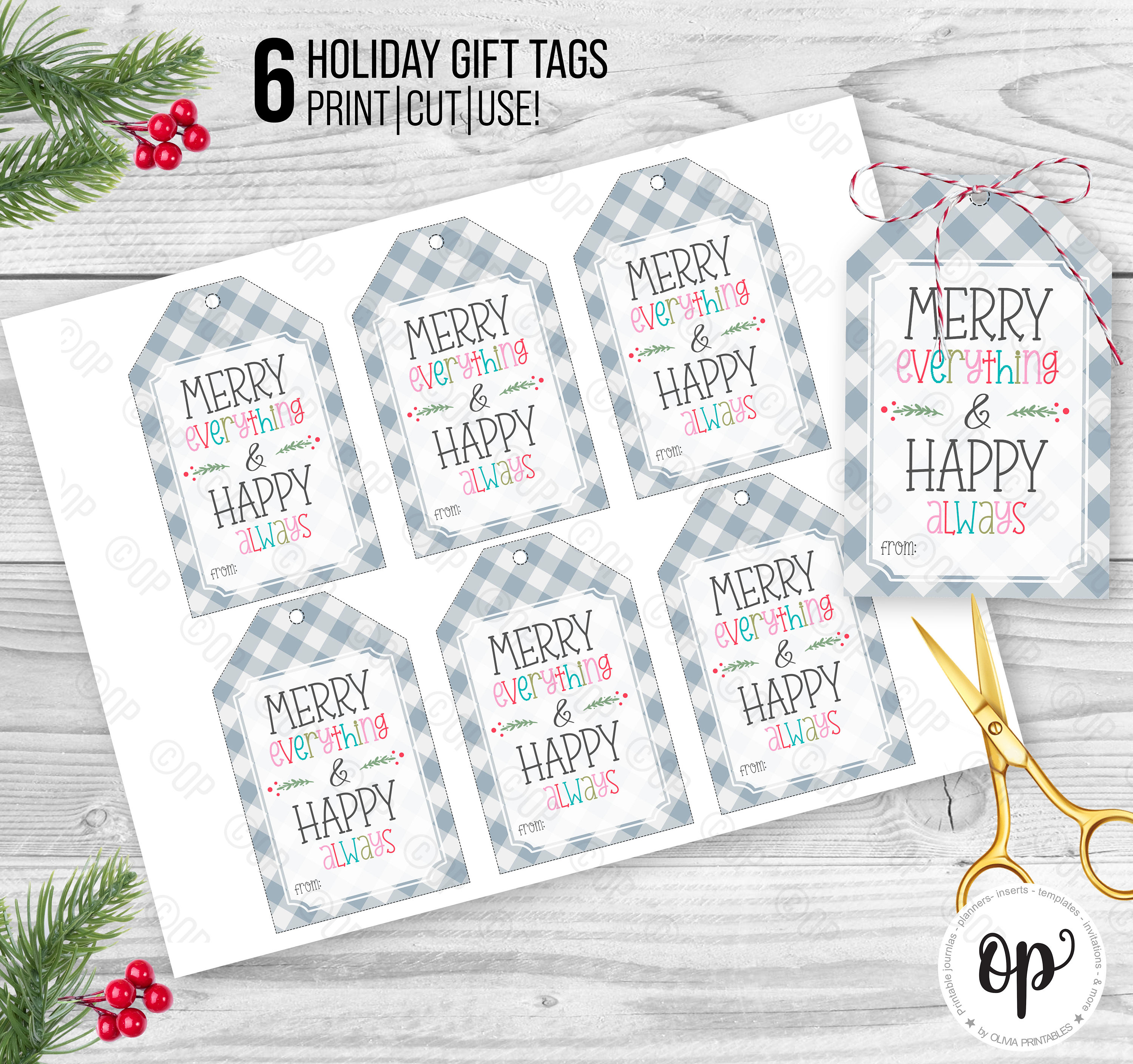 PRINTABLE Happy Holidays Gift Tags, Cute Christmas Printable, Tag for ...