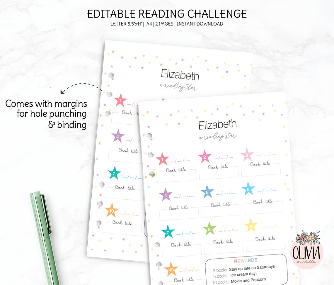 Printable Summer Reading Challenge Editable Reading Tracker - Etsy