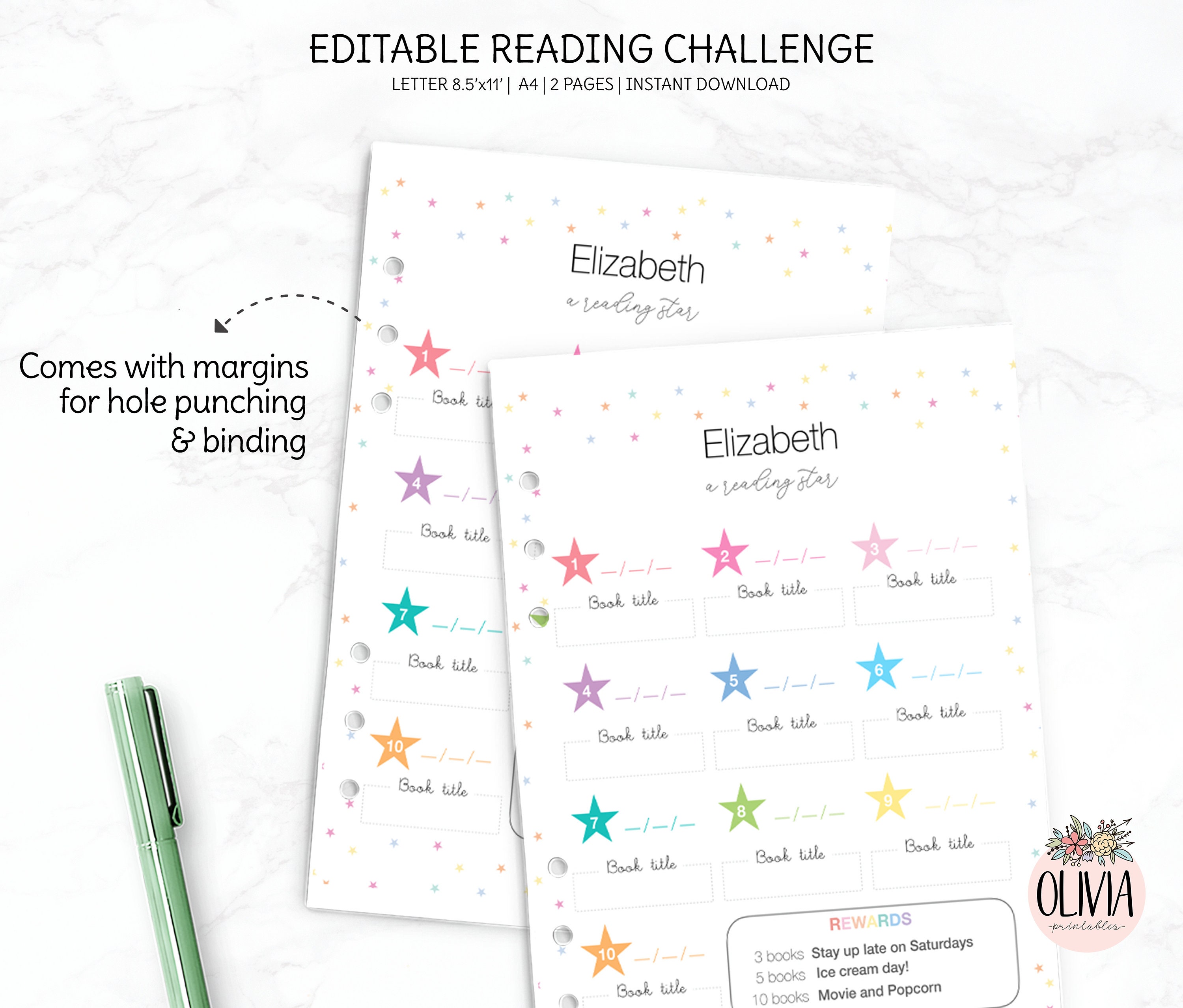 Printable Summer Reading Challenge, Editable Reading Tracker, 10 Books ...
