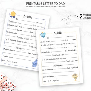 Printable Letter to Dad, Father’ S Day Gift Idea, All About My Dad ...