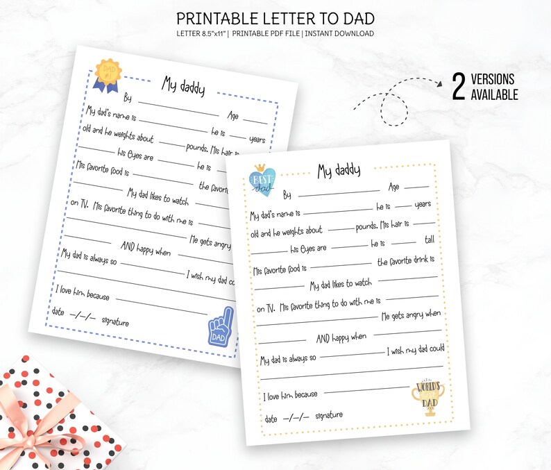 Printable Letter to Dad, Father S Day Gift Idea, All About My Dad ...