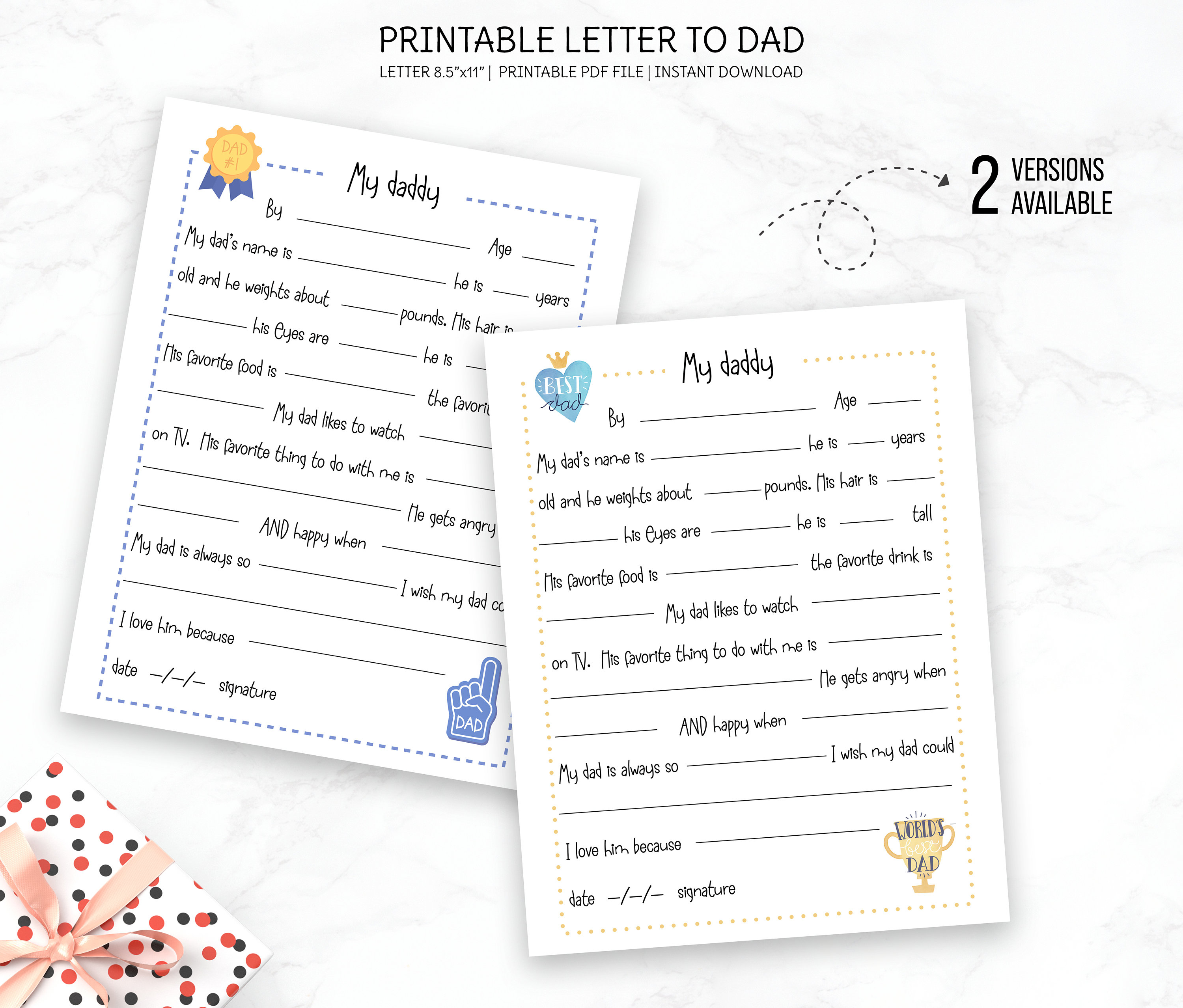Printable Letter to Dad, Father S Day Gift Idea, All About My Dad ...